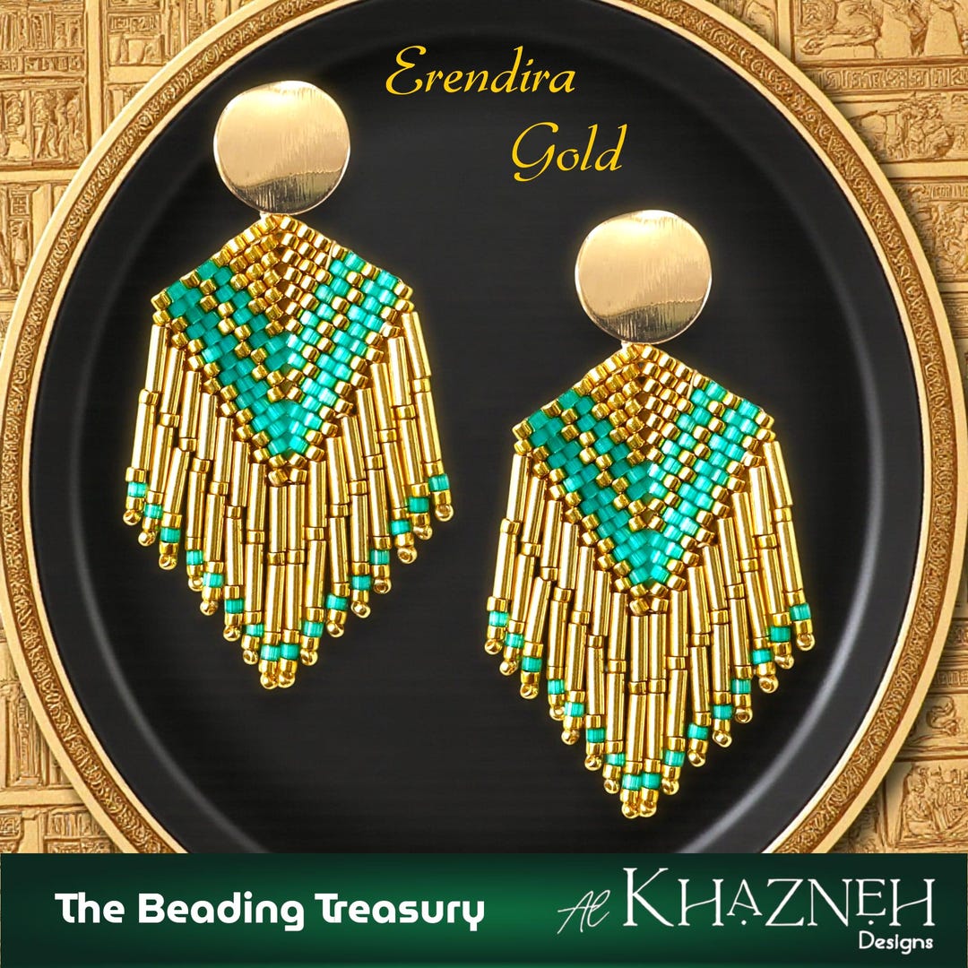 Peyote Stitch Kite Earrings Pattern, ERINDERA GOLD, Al Khazneh Design ...