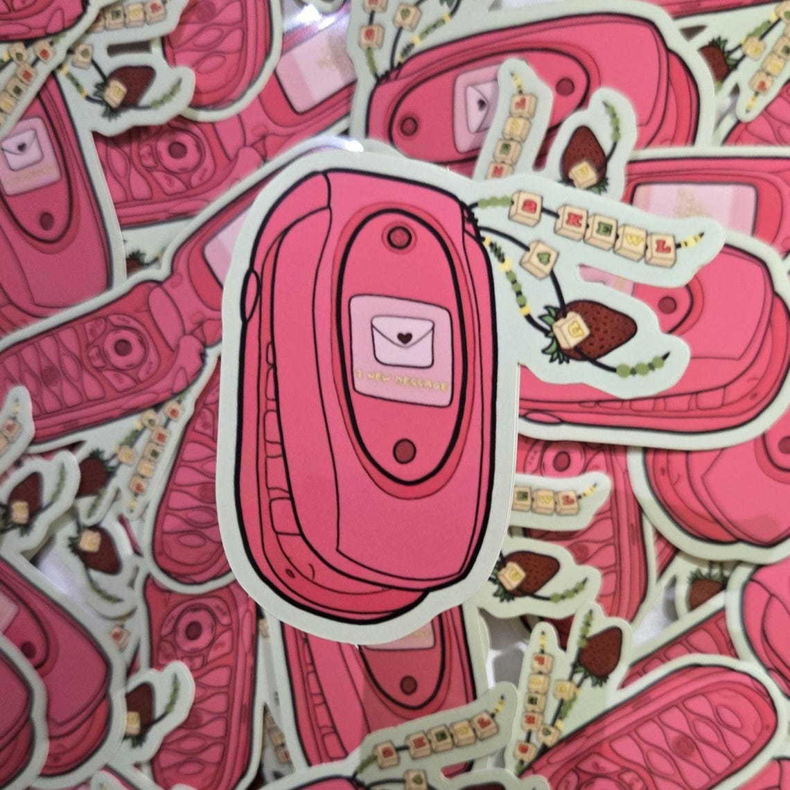 Sticker Set Y2K Pink Nokia Flip and Strawberry Keychain - Etsy