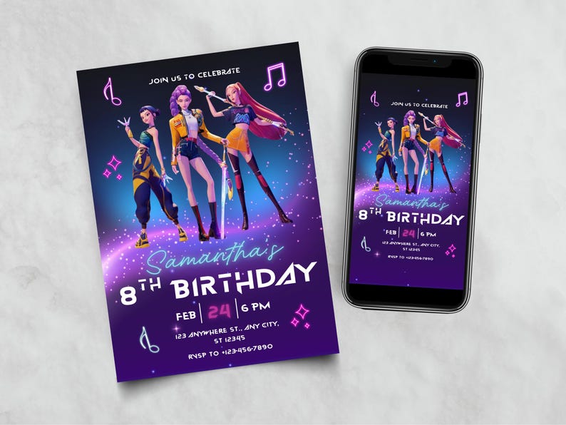 Birthday Invitation for Kpop Demon Hunters, Editable Canva Template ...