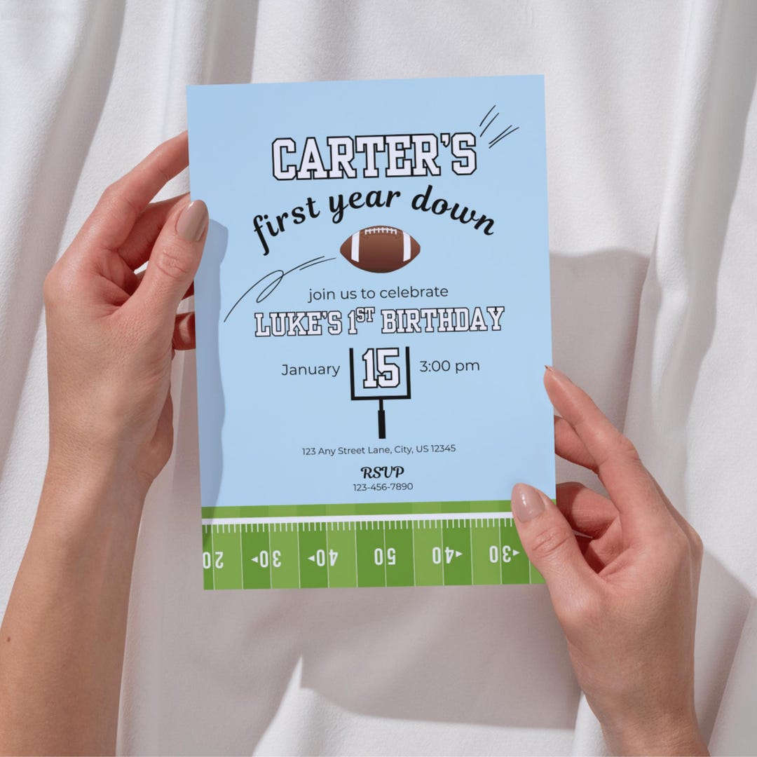 First Year Down Birthday Invitation, Football Themed First Birthday ...