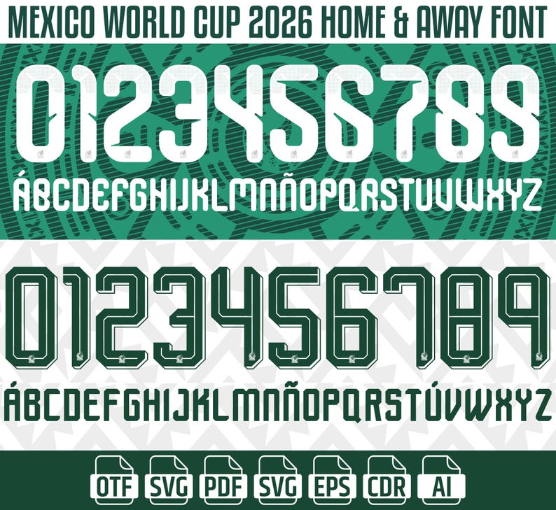 Mexico World Cup 2026 Jersey Font, Soccer Name Set, Football Number Kit ...