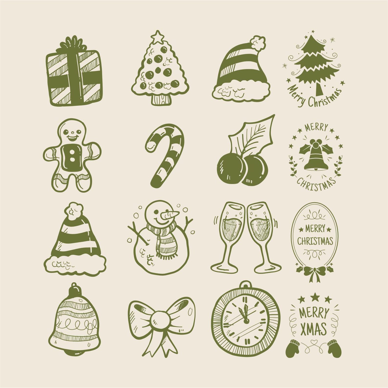 Christmas Clipart SVG Bundle: 200+ Whimsical Holiday Doodles (PNG, SVG ...