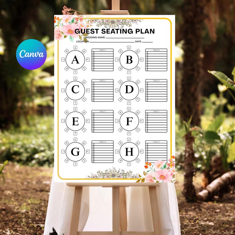 Modern Floral Wedding Seating Chart Template, Editable Reception Table ...