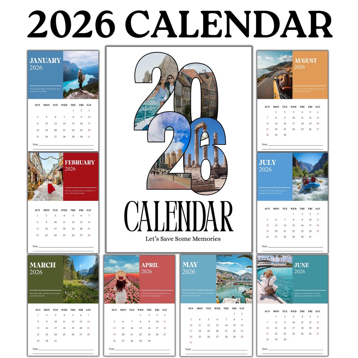 Editable Monthly Calendar Template, Custom Digital Desk Calendar 2026 ...