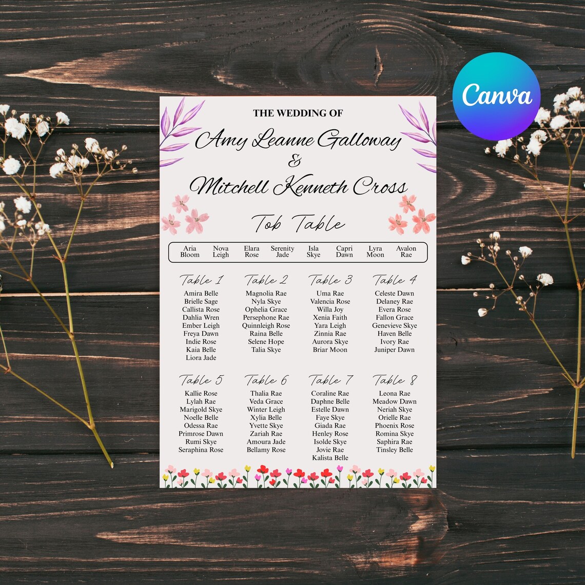 Editable Wedding Seating Chart Template,minimalist Table Plan(digital ...