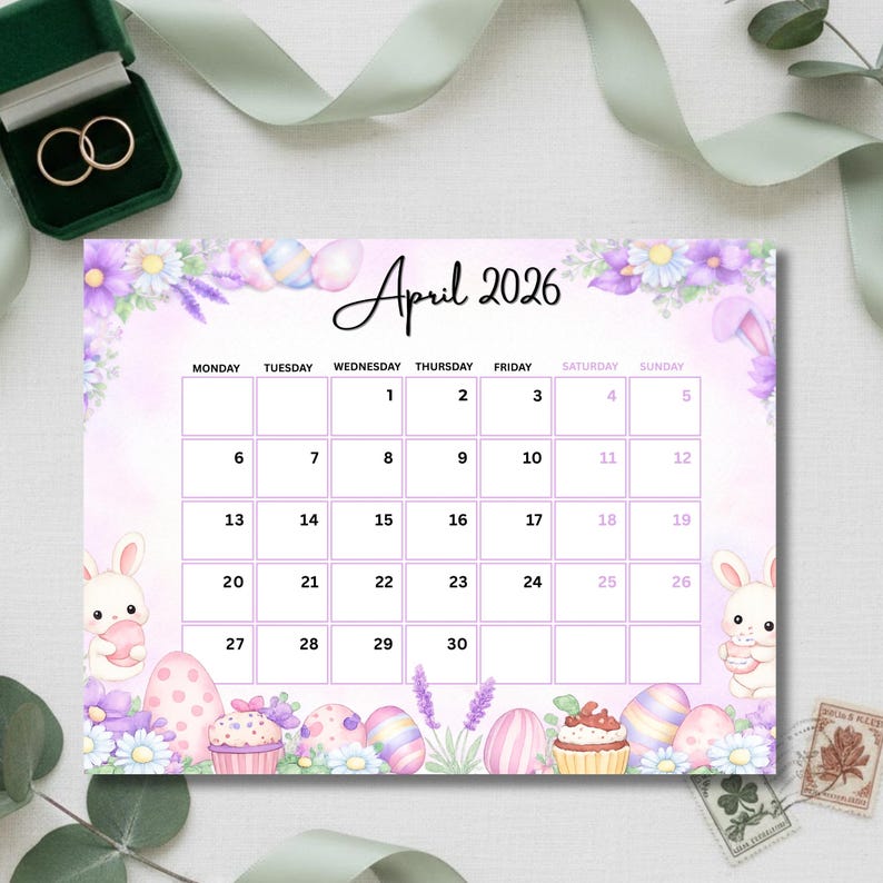 Editable April 2026 Calendar, Happy Easter Bunny Printable Planner ...