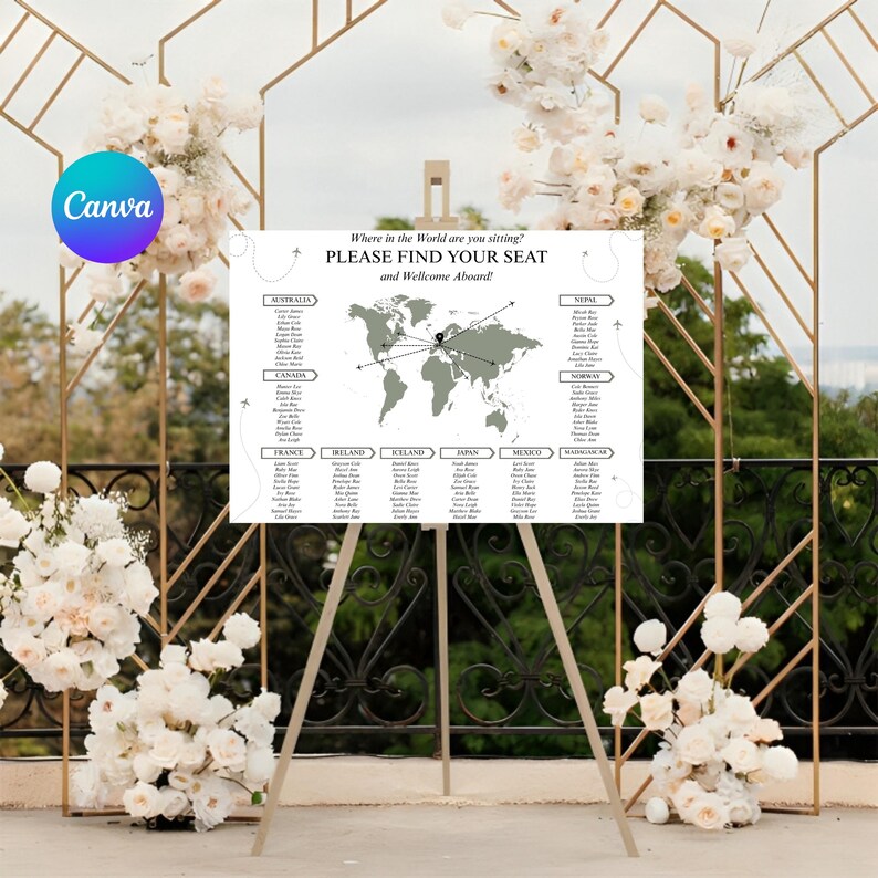 World Map Seating Chart Templates,travel Themed Table Plan for ...