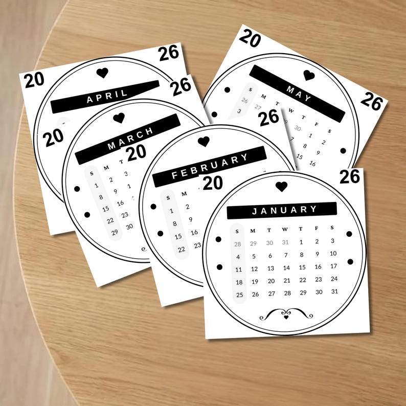 2026 Mini Calendar Printable, 3x3 Inch Small Square Calendar 2026 ...