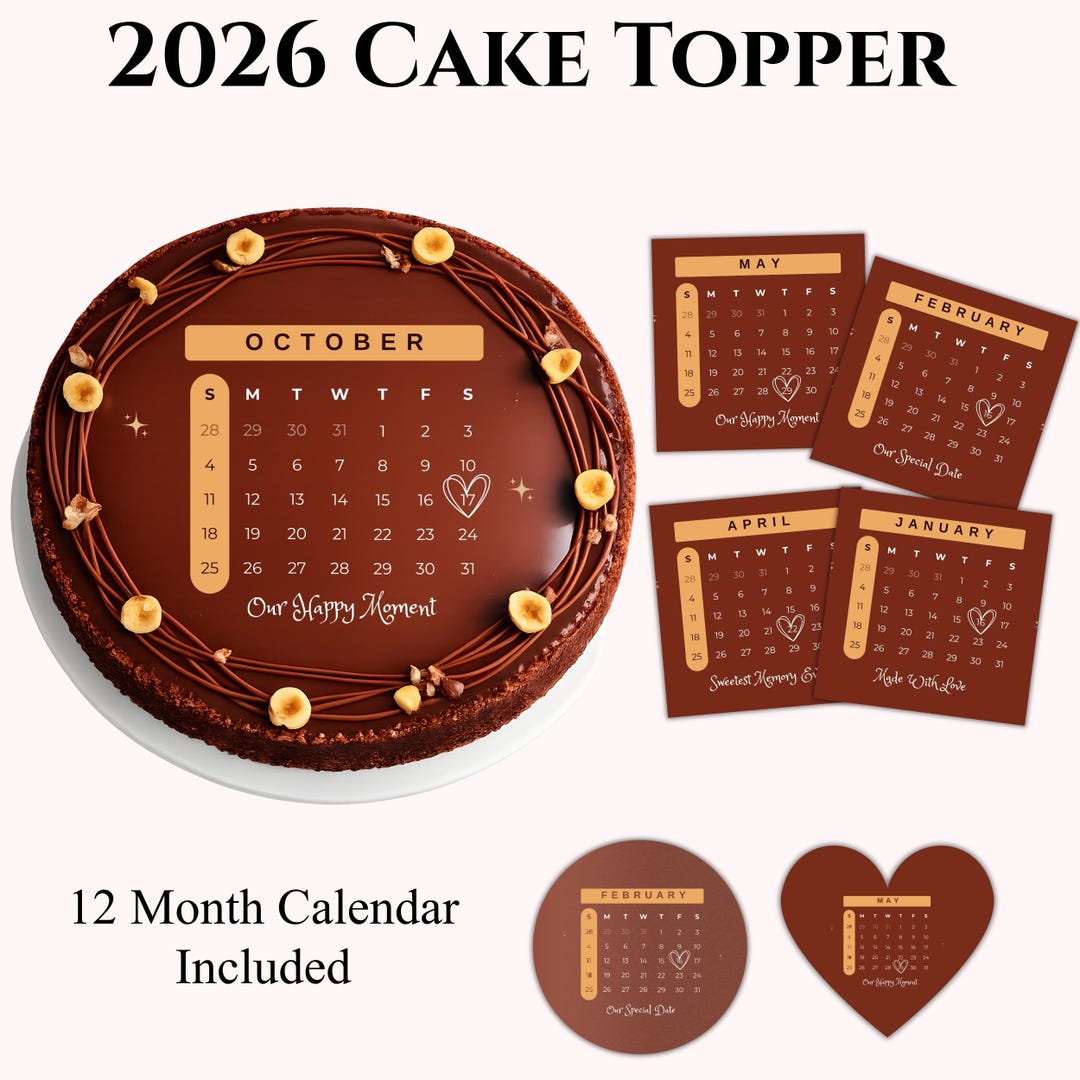 Editable Burn Away Cake Topper 2026 Canva Template, Printable Calendar ...