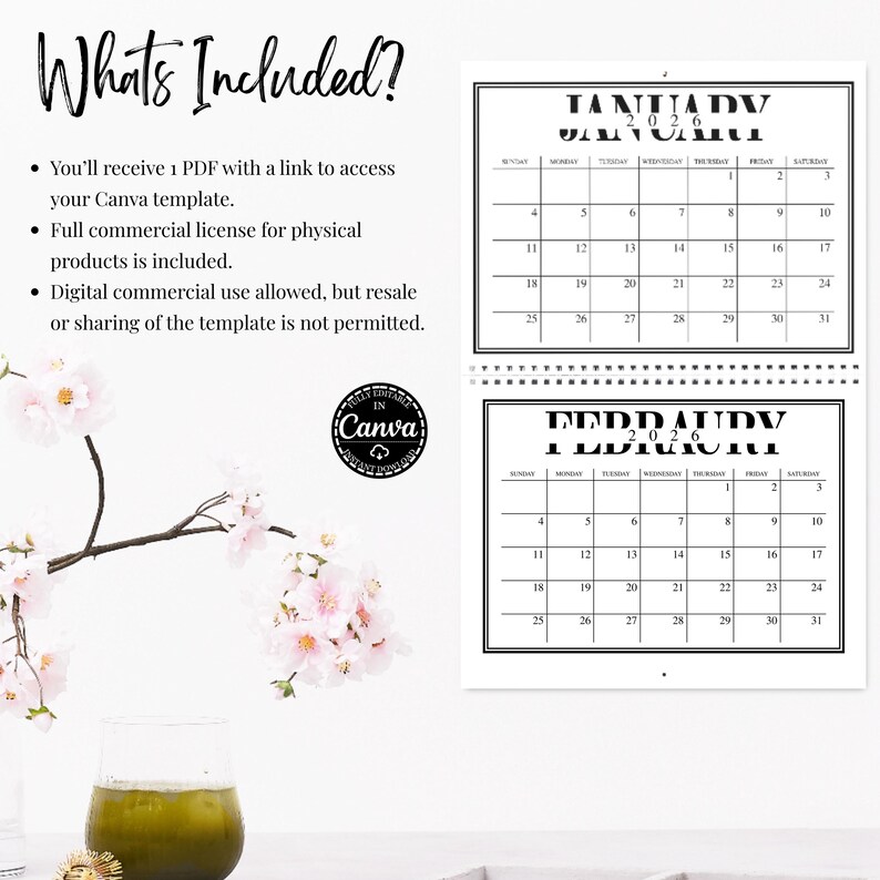 January Calendar Printable 2026 Canva Editable Monthly Planner Template ...
