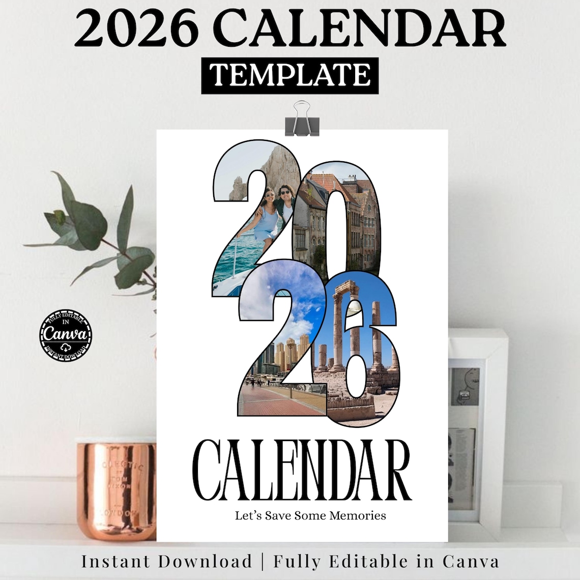Editable Monthly Calendar Template, Custom Digital Desk Calendar 2026 ...
