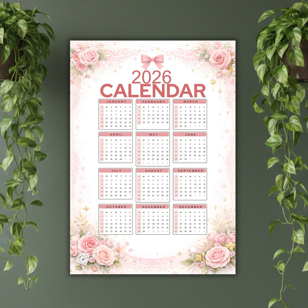Pink Bow Calendar 2026–2027 Printable, Pretty Coquette Monthly Planner ...