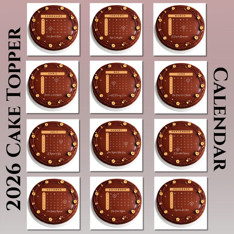 Editable Burn Away Cake Topper 2026 Canva Template, Printable Calendar ...