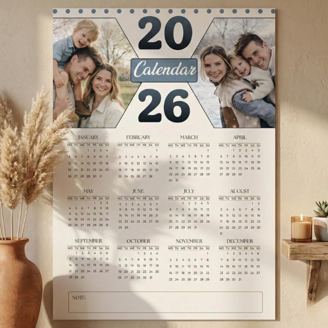2026 One Page Calendar Printable, Year at a Glance Minimal Yearly Wall ...