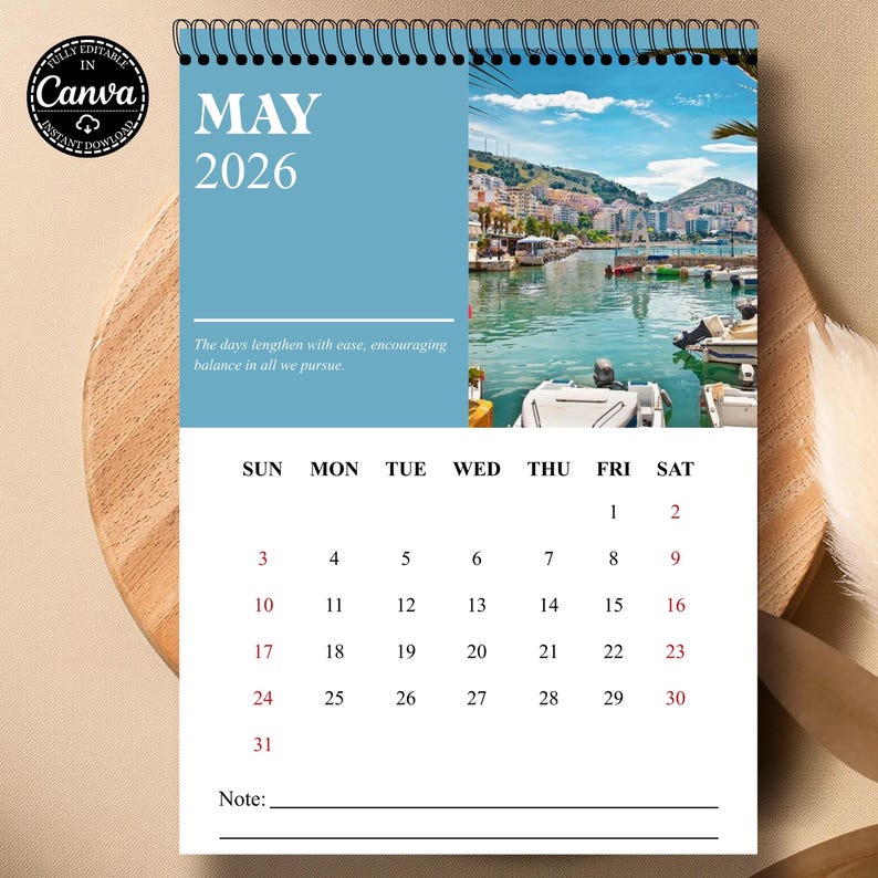 Editable Monthly Calendar Template, Custom Digital Desk Calendar 2026 ...