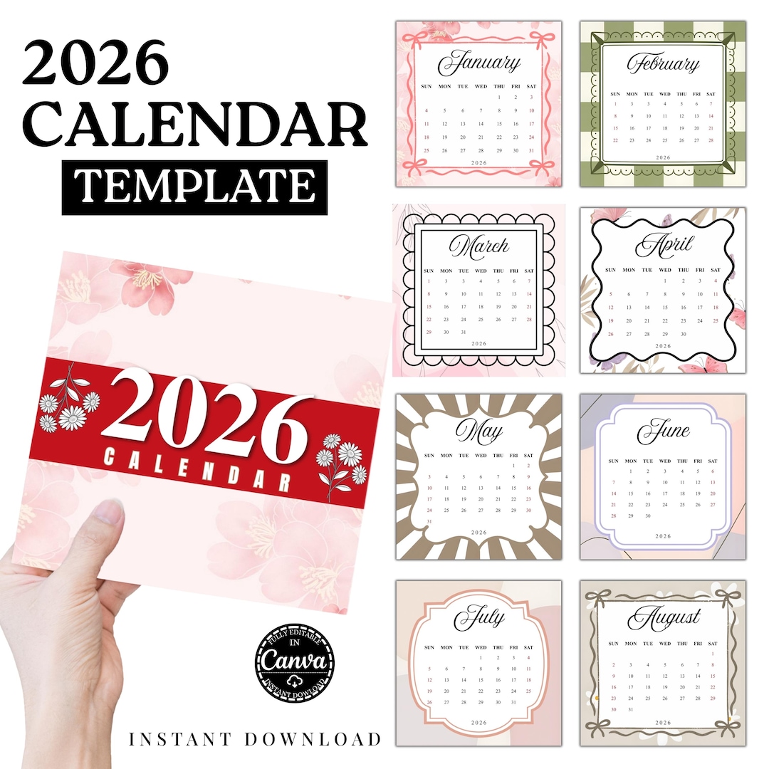 2026 Mini Calendar Printable, 2026 Monthly Calendar Small, 3x3 Inch ...