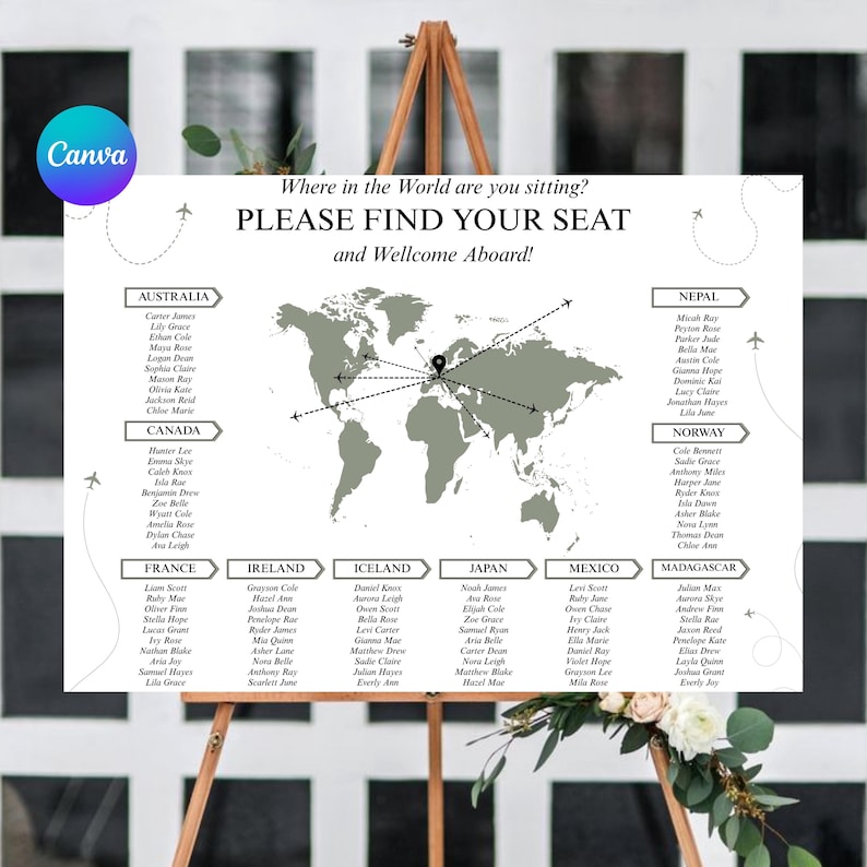 World Map Seating Chart Templates,travel Themed Table Plan for ...