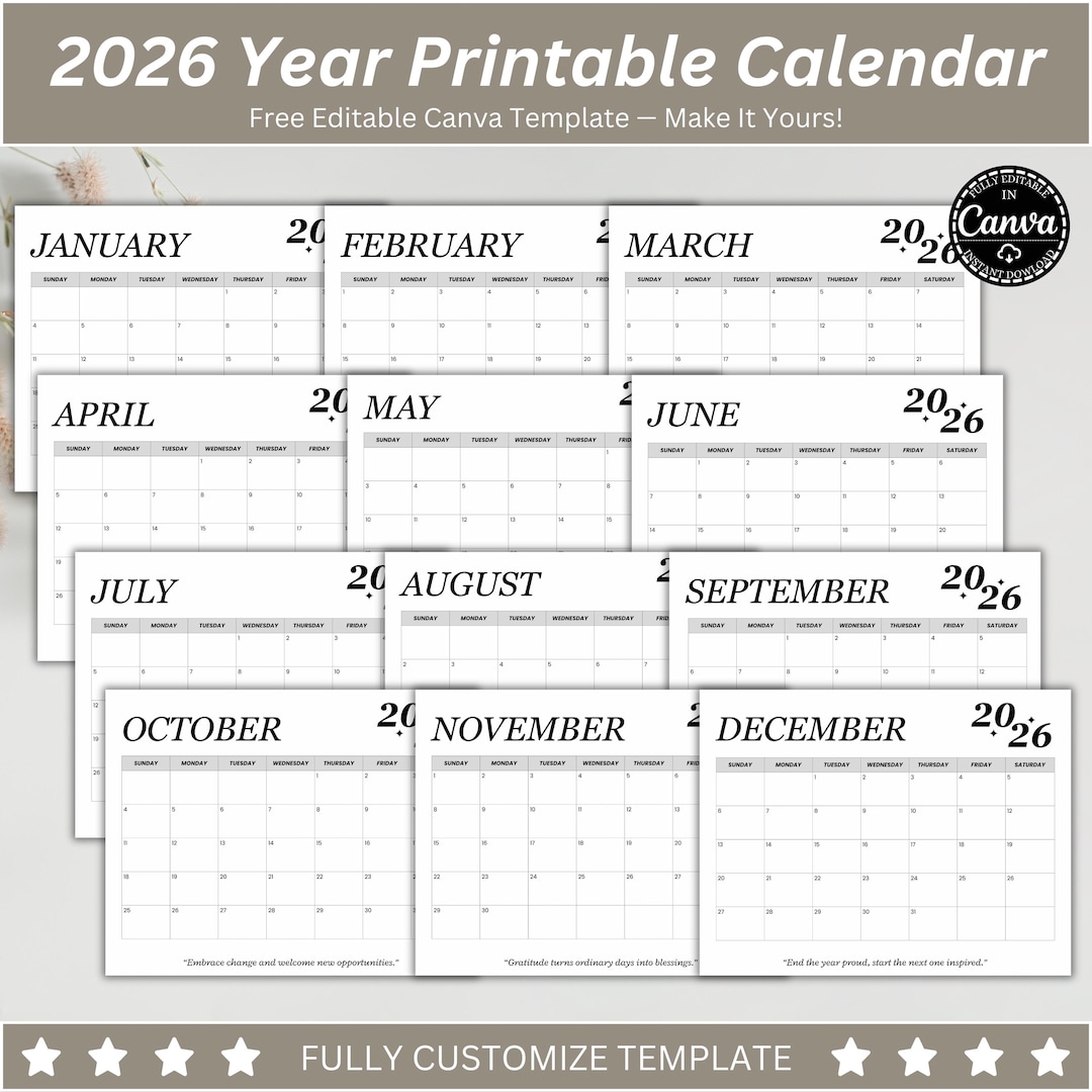 2026 Editable Calendar PDF Fillable Monthly Planner Printable Schedule ...