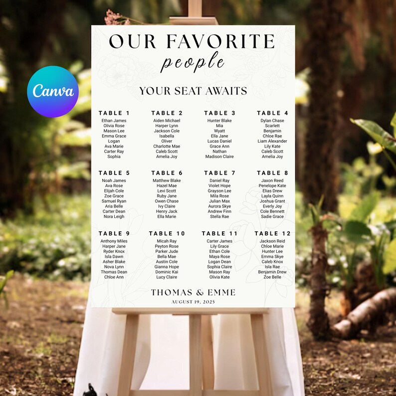 Editable Wedding Seating Chart Template, Printable Seating Plan Digital ...