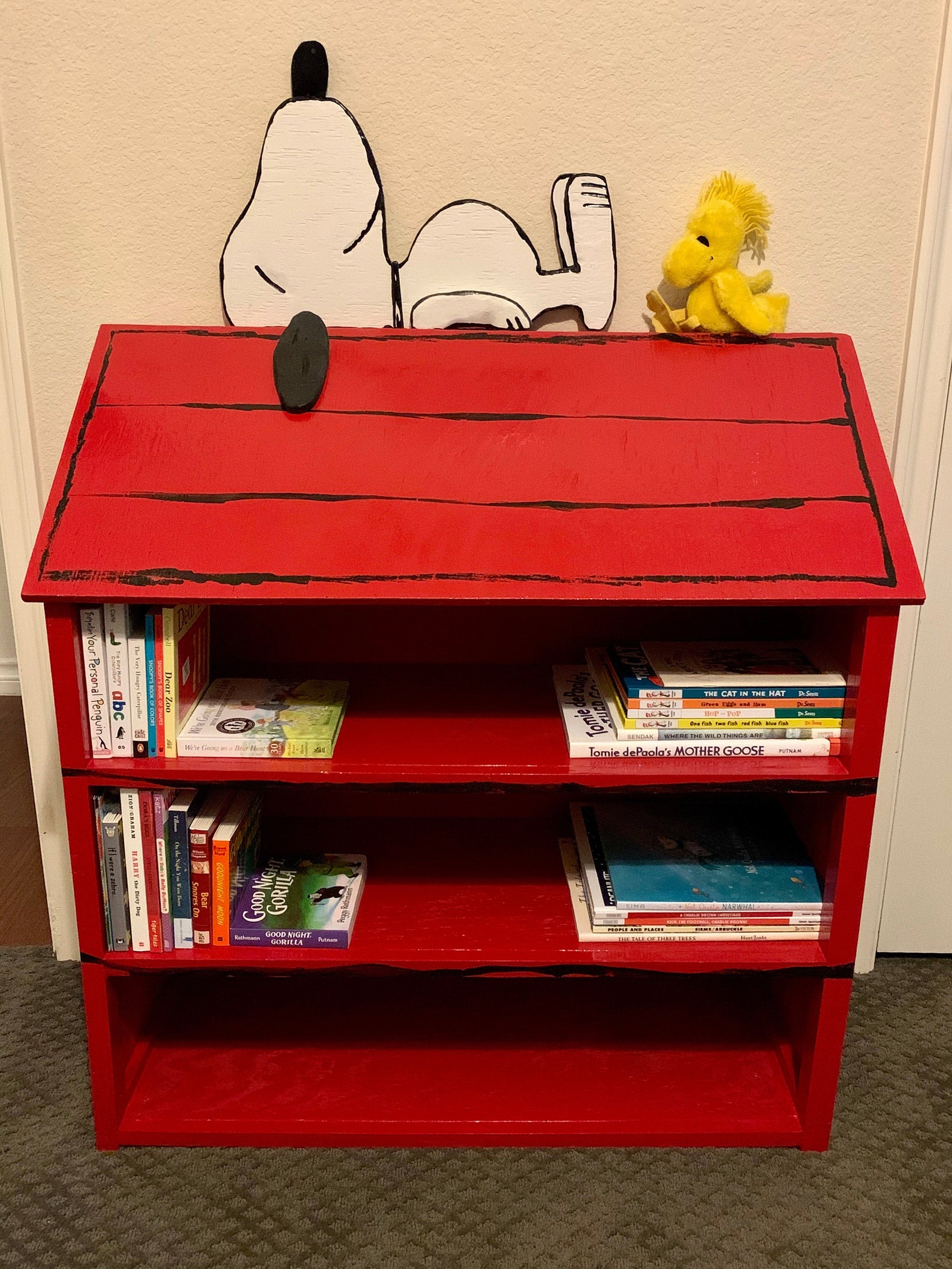Snoopy and Red House Wood Cabinet Bookcase Toy Organizers Shoe Storage ...