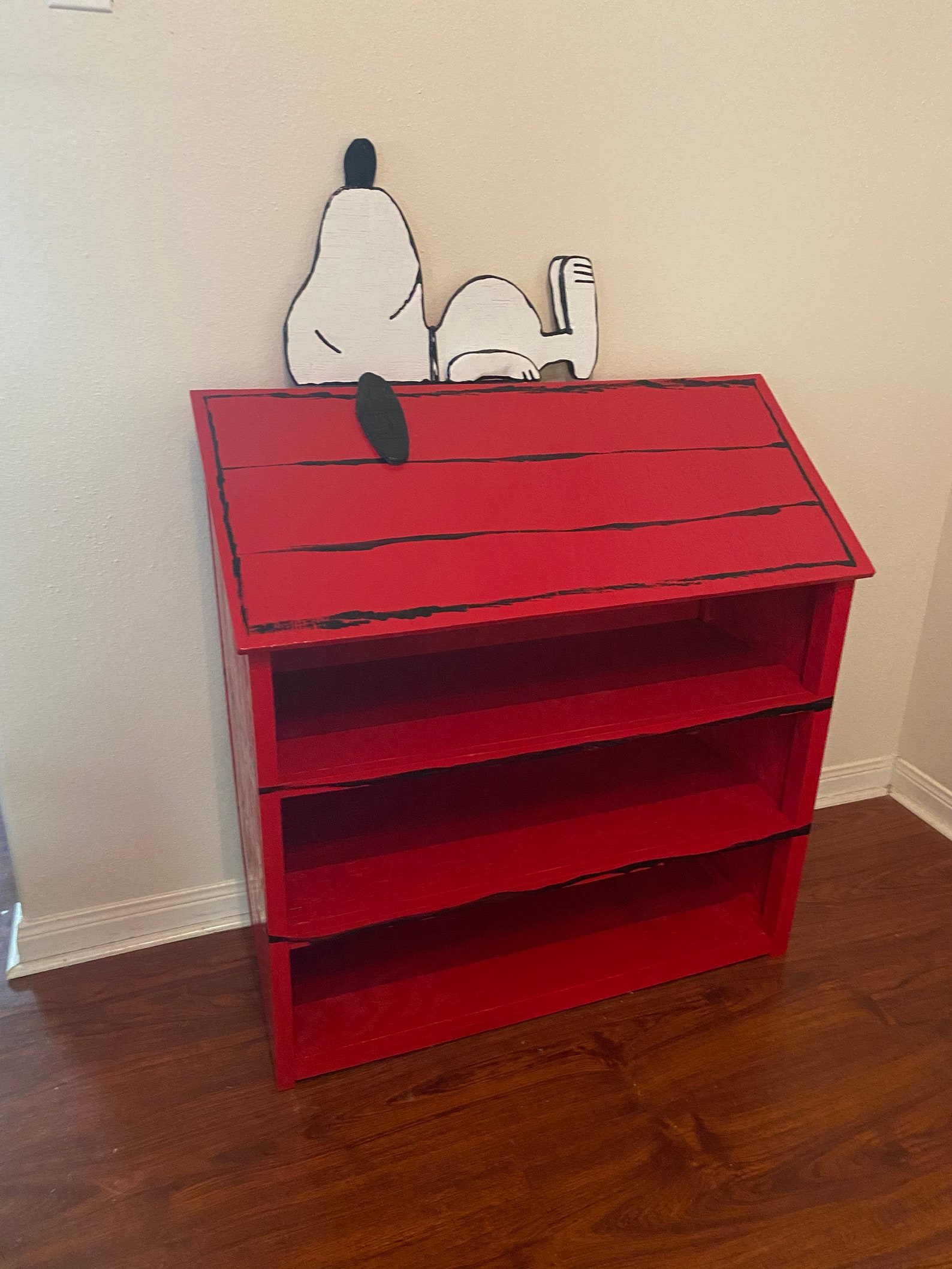 Snoopy and Red House Wood Cabinet Bookcase Toy Organizers Shoe Storage ...
