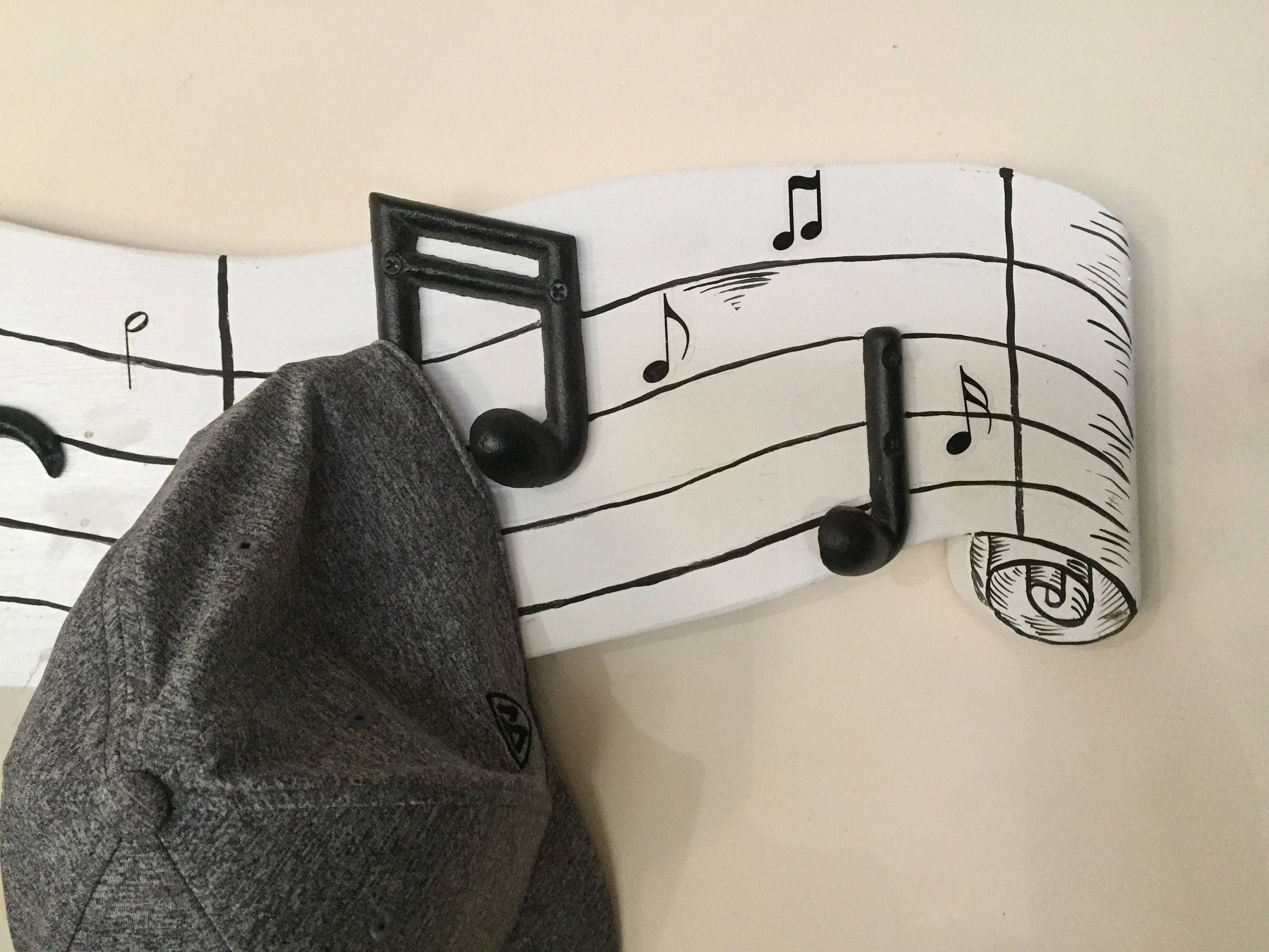 Black and White Musical Notes Wood Rack Organizer Five Metal Hooks - Etsy