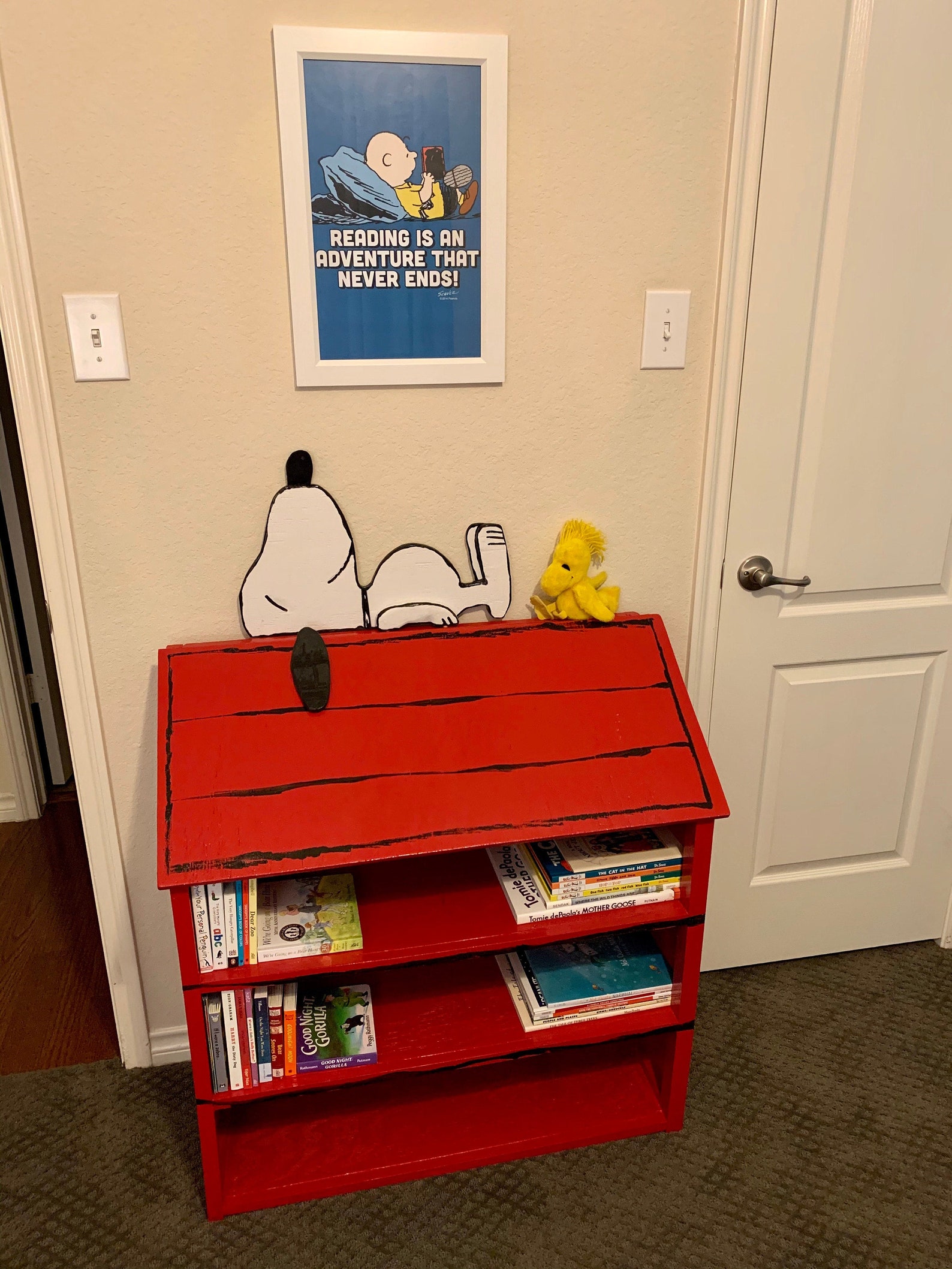 Snoopy and Red House Wood Cabinet Bookcase Toy Organizers Shoe Storage ...