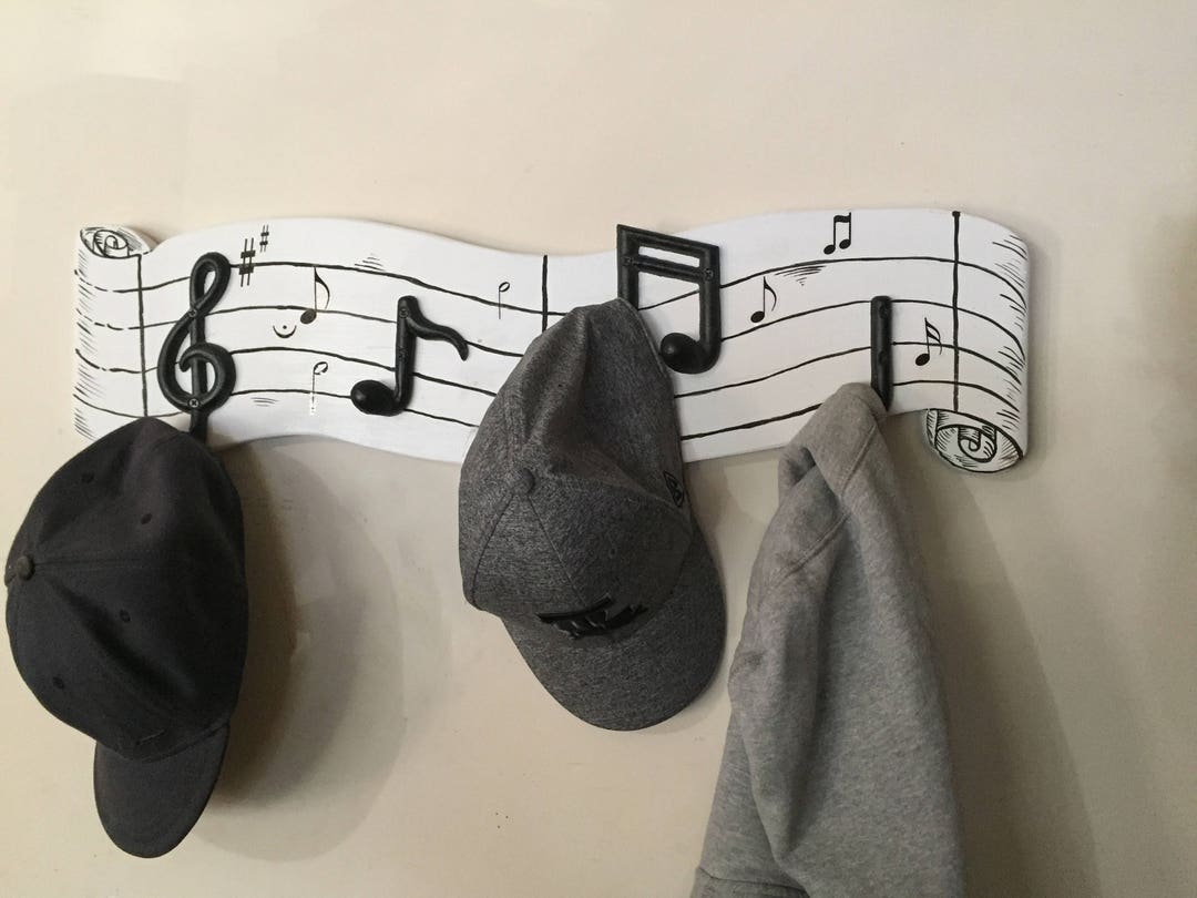 Black and White Musical Notes Wood Rack Organizer Five Metal Hooks - Etsy
