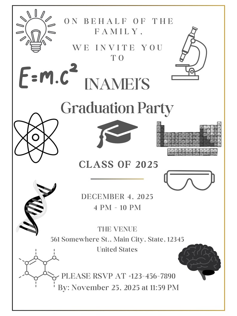 Science Graduation Party Invitation | Class of 2025 | Editable ...