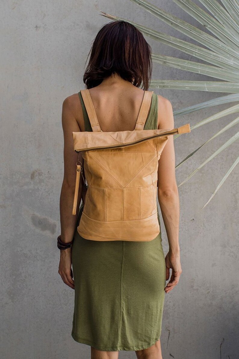 Leather Backpack Tan Geo Pack Backpack Geometry Leather | Etsy