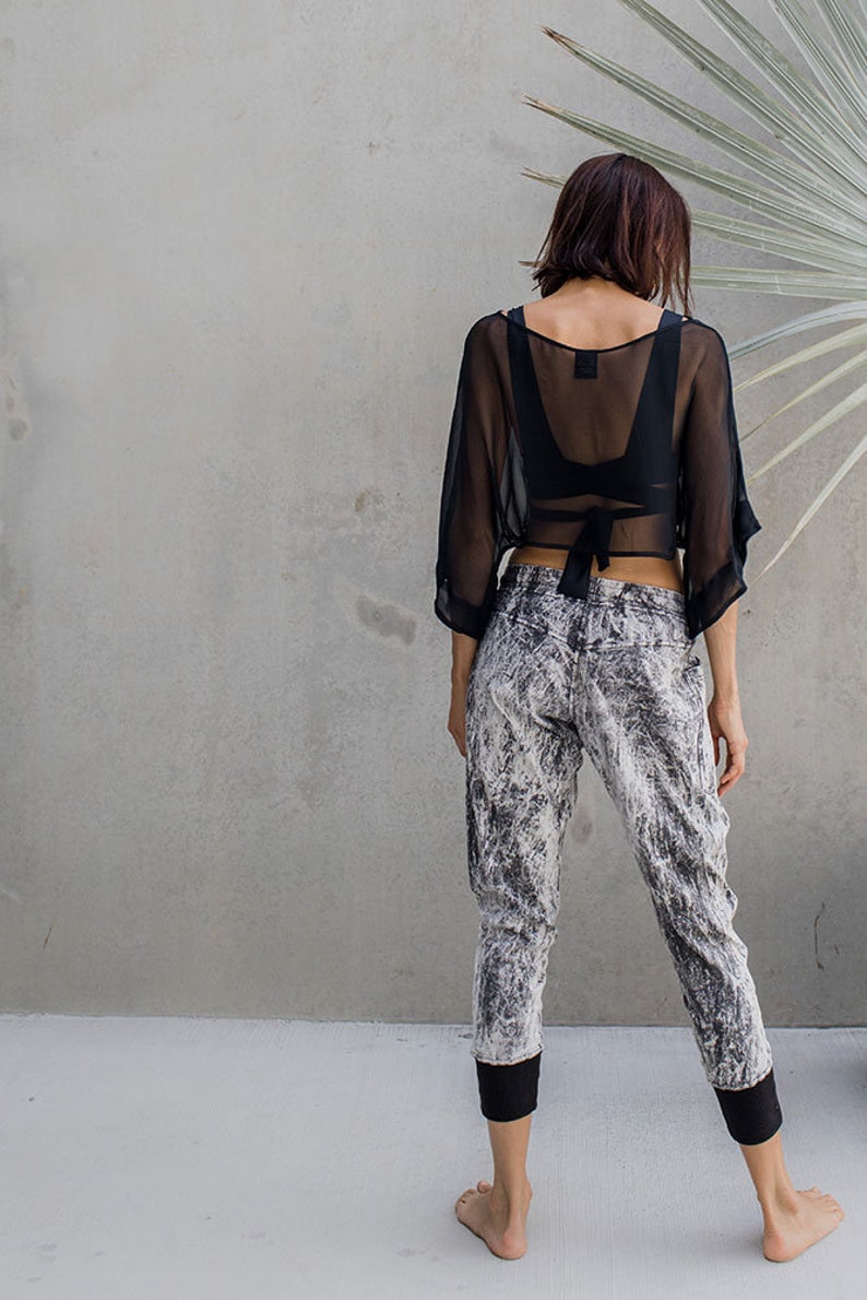 Silk Kimono Crop Black LBD summer shirt transparent Crop | Etsy