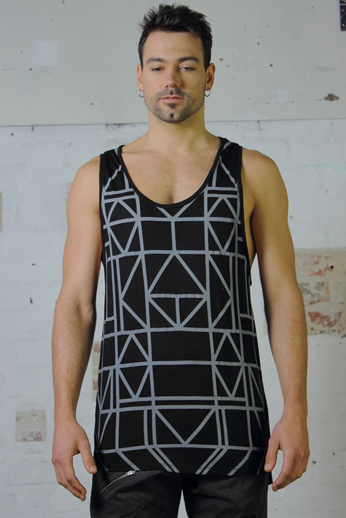 Men's Geo Tank Men's Tank, Black Tank, Geometric Print, Fitted Tank ...