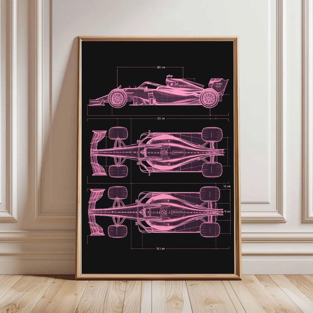 F1 Car Blueprint Poster, Neon Pink Racing Engineering Print - Etsy