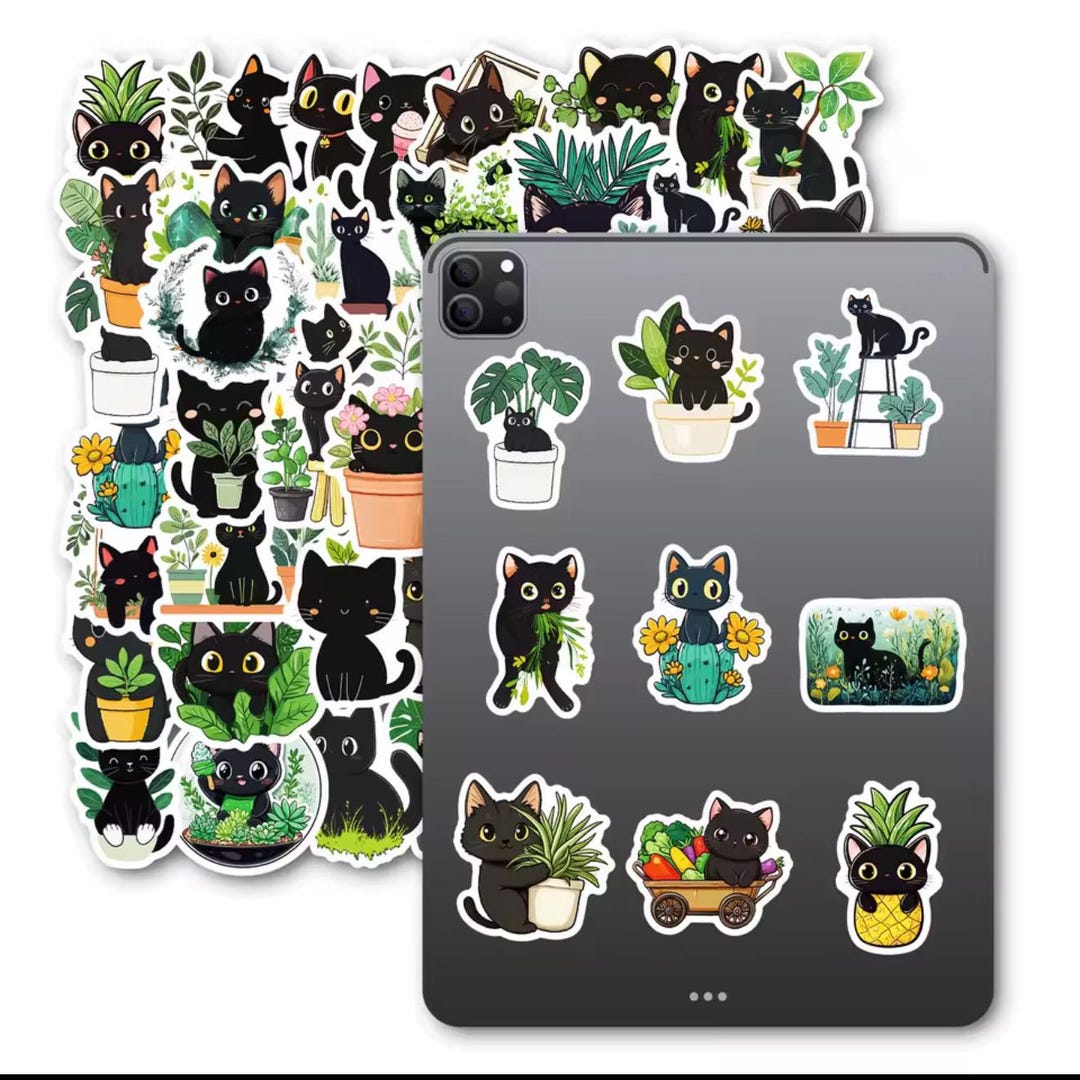Cottagecore Stickers: 50 Plant & Black Cat Waterproof Vinyl Decals - Etsy