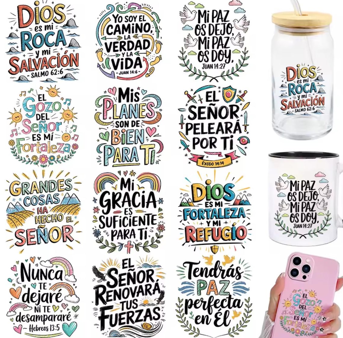 Spanish Bible Verse Stickers – Waterproof Christian Decals, Set of 12 ...