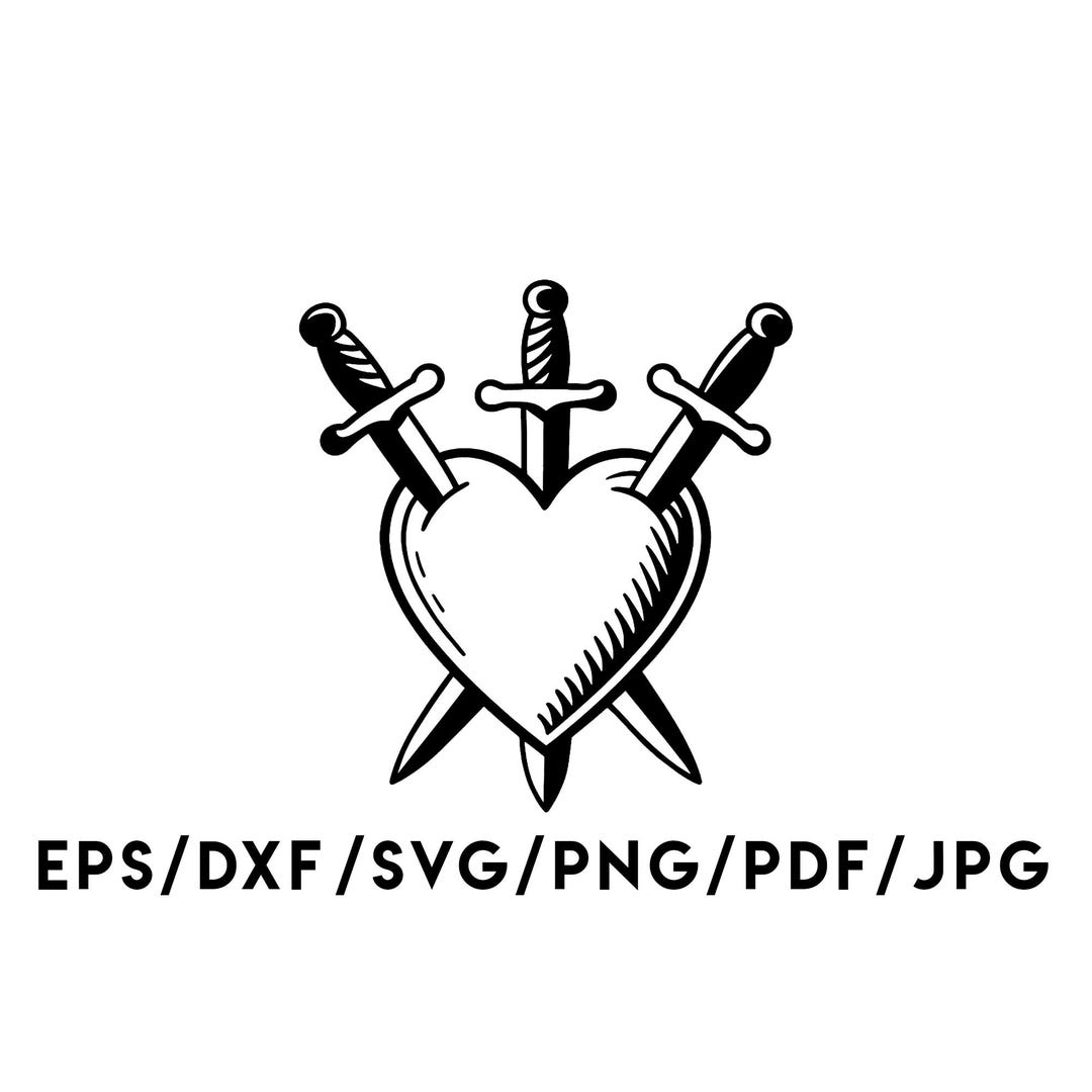 Daggers and Heart Design Instant Download Svg, Eps, Dxf, Png, Pdf, Jpg ...