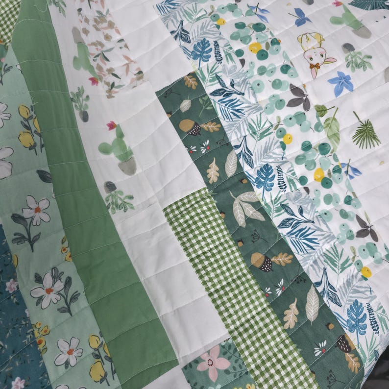 Gender Neutral Baby Quilt: Green Floral Crib Blanket (33x46) - Etsy