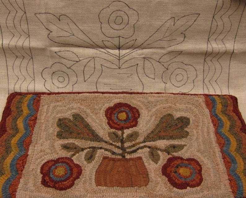 Rug Hooking PATTERN, Three Flowers Runner 12" X 24", P190, Primitive ...