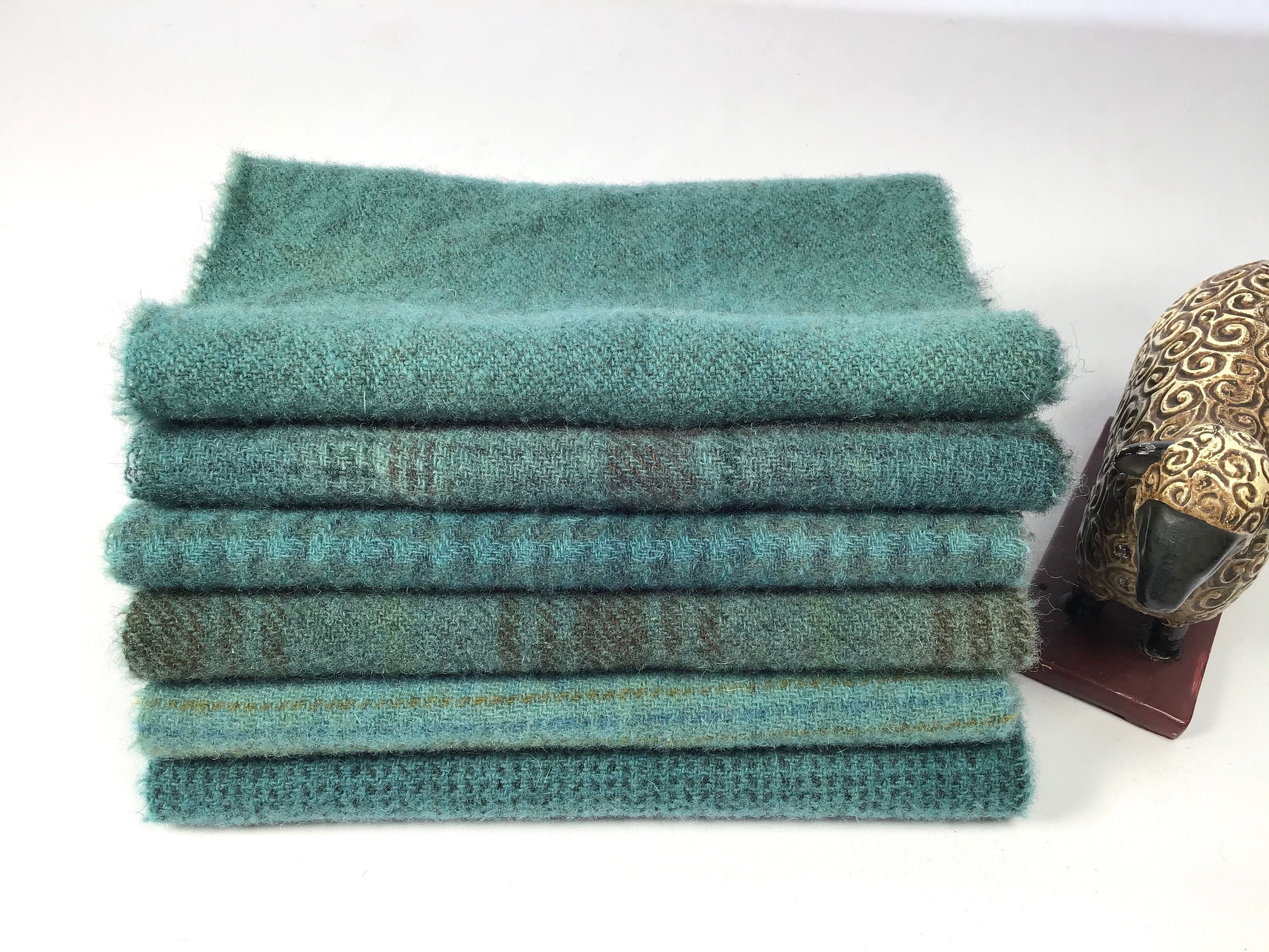 Turquoise Textures, 6) Fat 1/16ths, hand dyed wool fabric for Rug ...