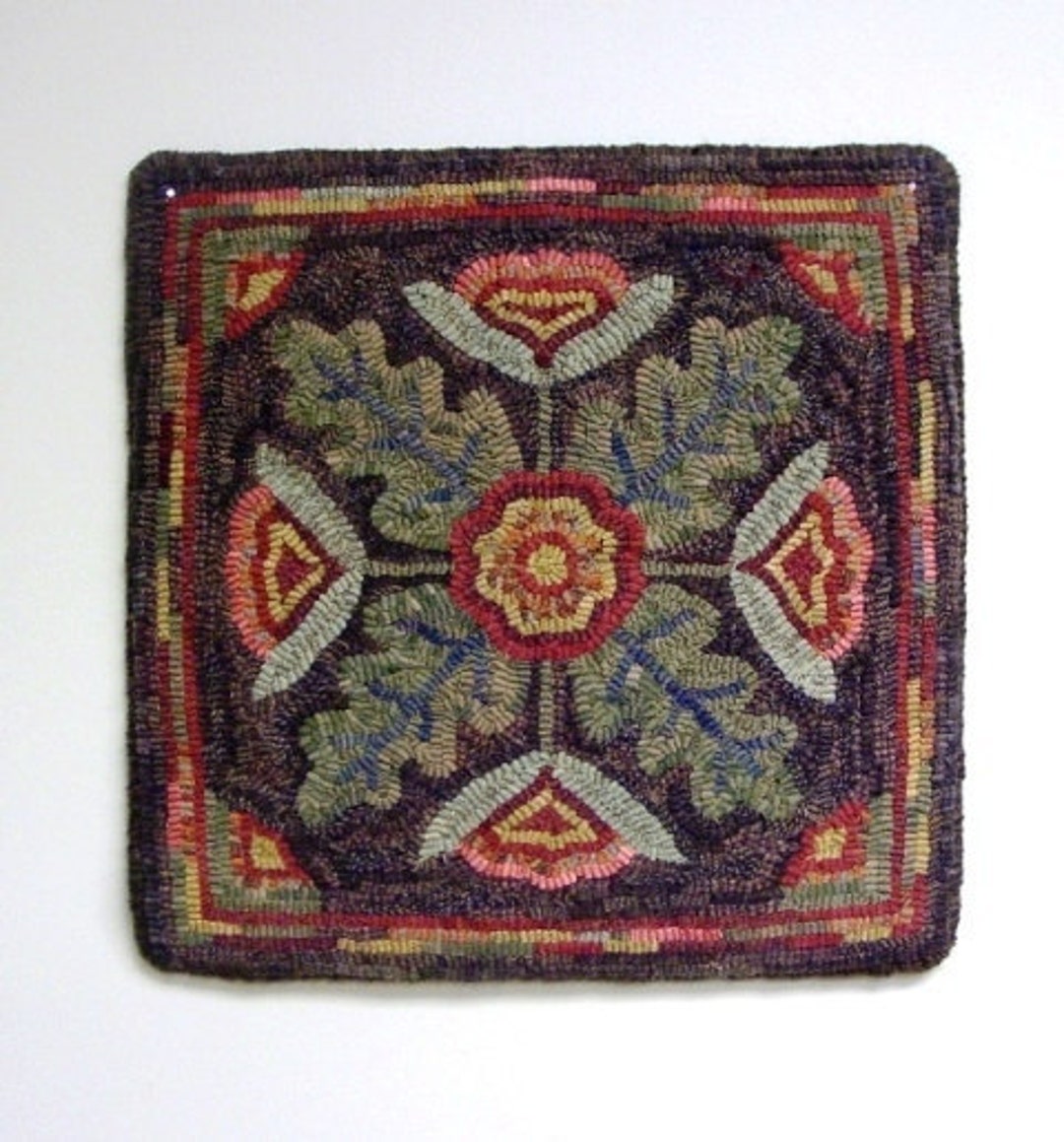 Rug Hooking PATTERN, Floral Motif , 16" X 16", P139, Primitive Flower ...