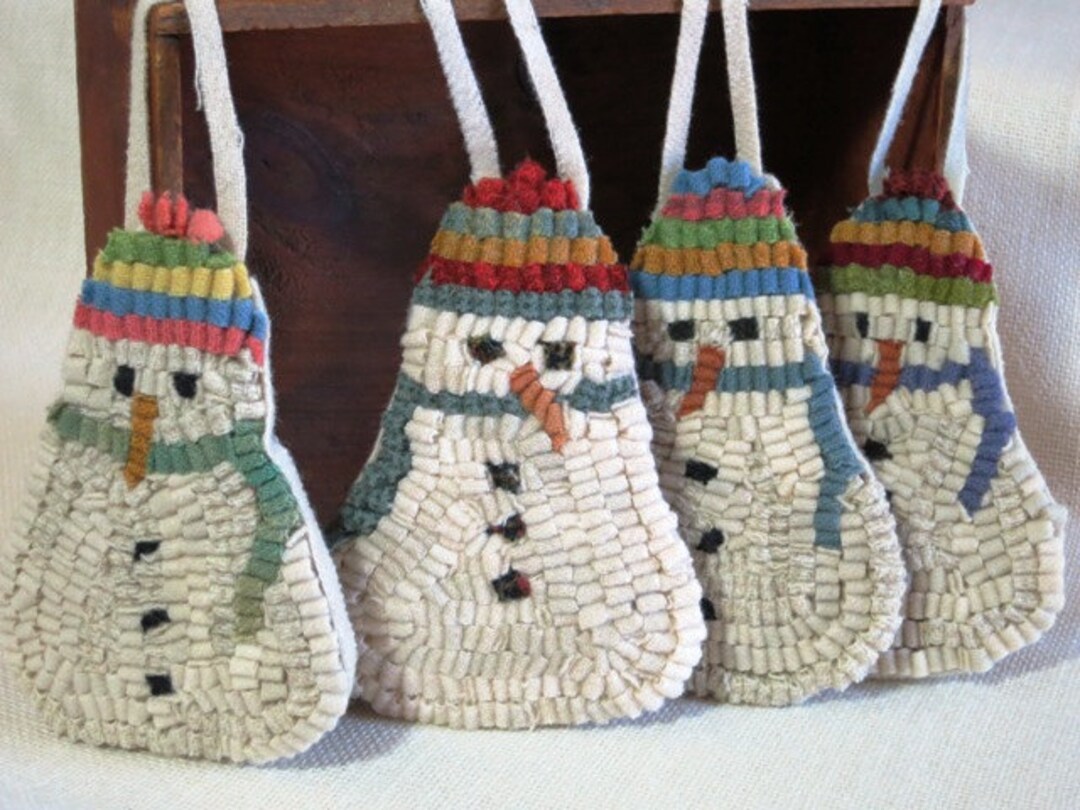 Rug Hooking PATTERN, Four Snowman Ornaments, P151, Primitive Hooked ...