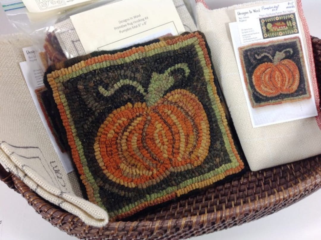 Rug Hooking KIT, "pumpkin Mat", 8" X 8", K103, DIY Primitive Rug ...
