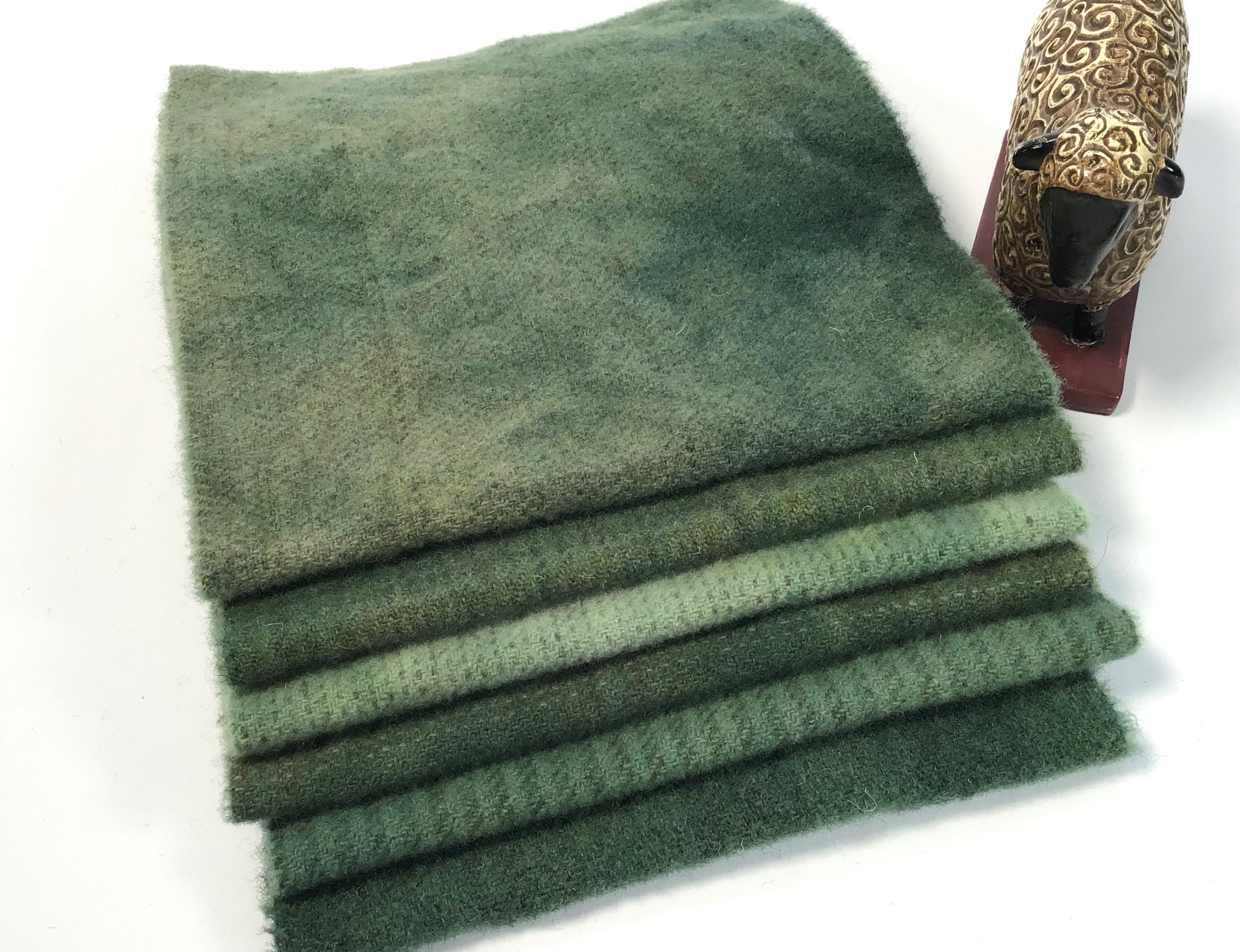 Pine Meadow Greens, 6) Fat 1/16ths, hand dyed wool fabric for Rug ...