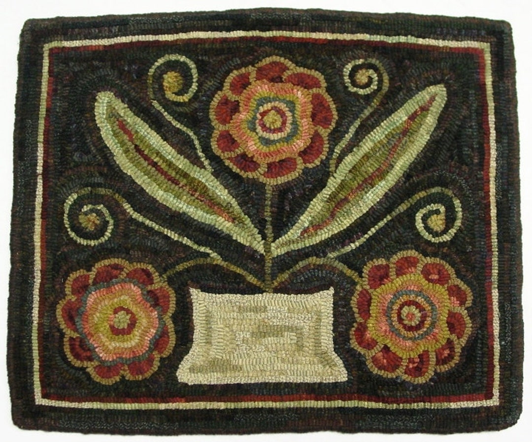 Rug Hooking PATTERN, Flower Basket Trio, 18" X 22", P184, DIY Primitive ...