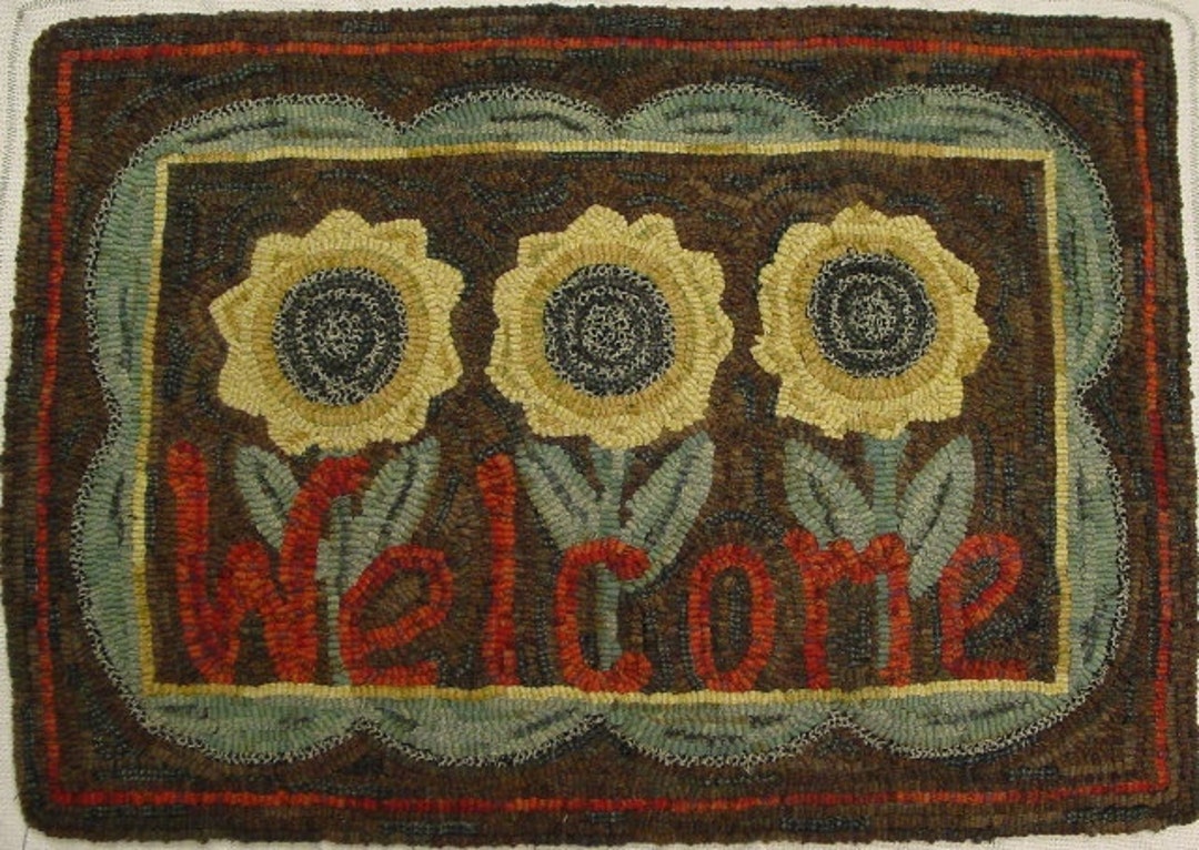 Rug Hooking PATTERN, "sunflower Welcome" 18" X 28" , P191, DIY Rug ...