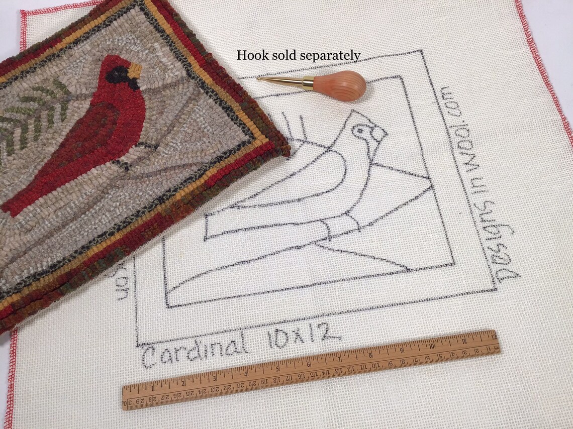 Rug Hooking PATTERN, Red Cardinal 10" X 12", P213, Folk Art Bird Design ...