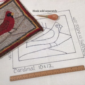Rug Hooking PATTERN, Red Cardinal 10" X 12", P213, Folk Art Bird Design ...