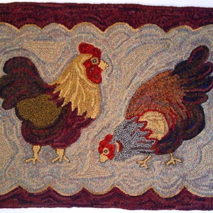 Rug Hooking PATTERN, Two Chickens, 26" X 38", P162, Primitive Rug ...