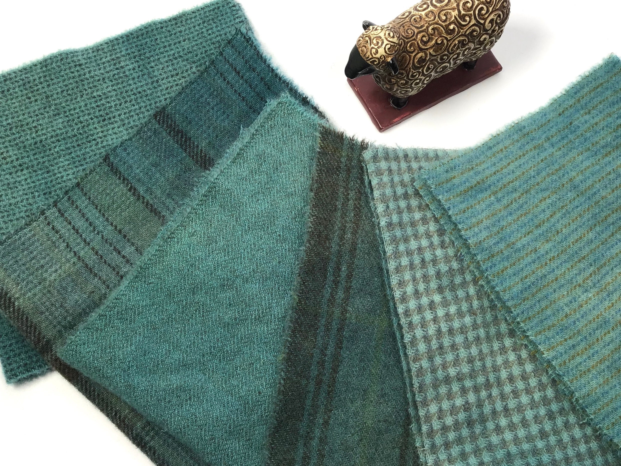 Turquoise Textures, 6) Fat 1/16ths, hand dyed wool fabric for Rug ...