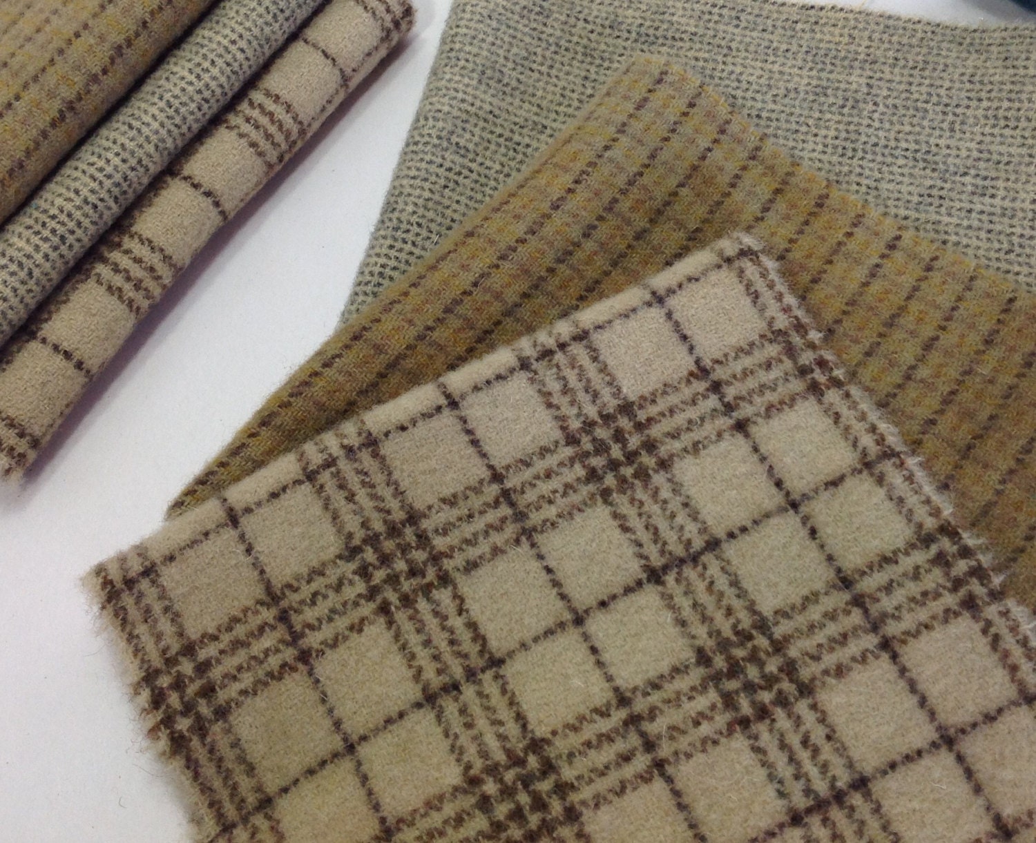 3) Fat 1/16ths, Light Khaki Textures, Hand dyed wool fabric for Rug ...